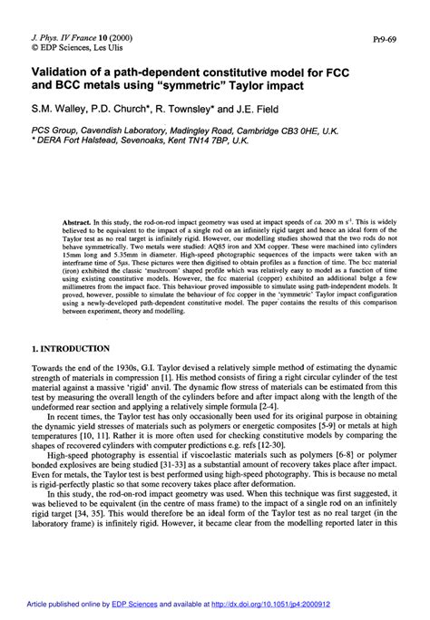 Pdf Validation Of A Path Dependent Constitutive Model For Fcc And Bcc Metals Using Symmetric