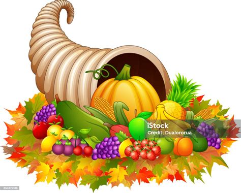 Horn Of Plenty Cornucopia With Vegetables And Fruits Stock Illustration