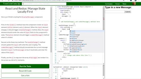 Fcc React And Redux Manage State Locally First 2 Youtube
