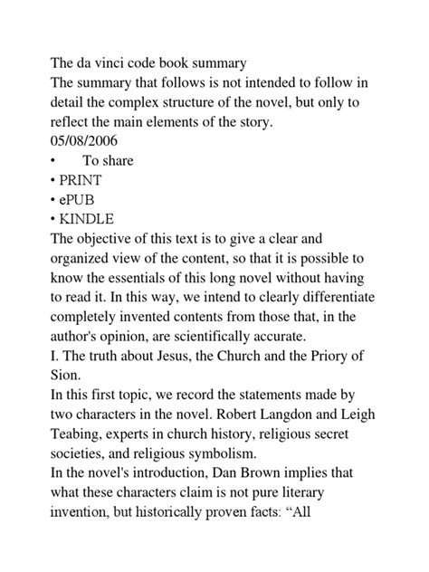 the da vinci code book summary pdf