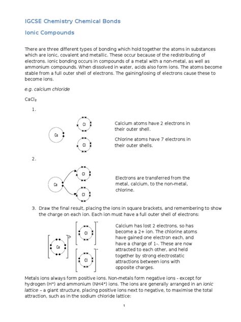 Igcse Chemistry Chemical Bondsdoc Ion Ionic Bonding