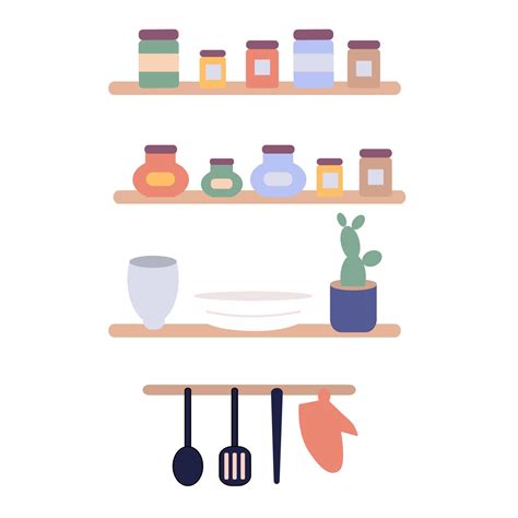 Set Of Kitchen Utensils On A Shelf 11374916 Vector Art At Vecteezy