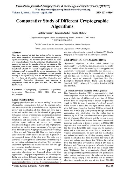 PDF Comparative Study Of Different Cryptographic Algorithms