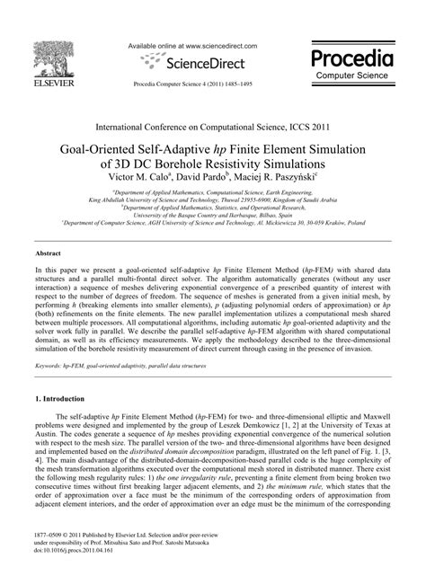 Pdf Goal Oriented Self Adaptive Hp Finite Element Simulation Of 3d Dc Borehole Resistivity