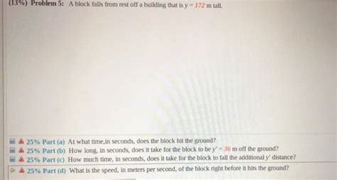 solved 13 problem 5 a block falls from rest off a