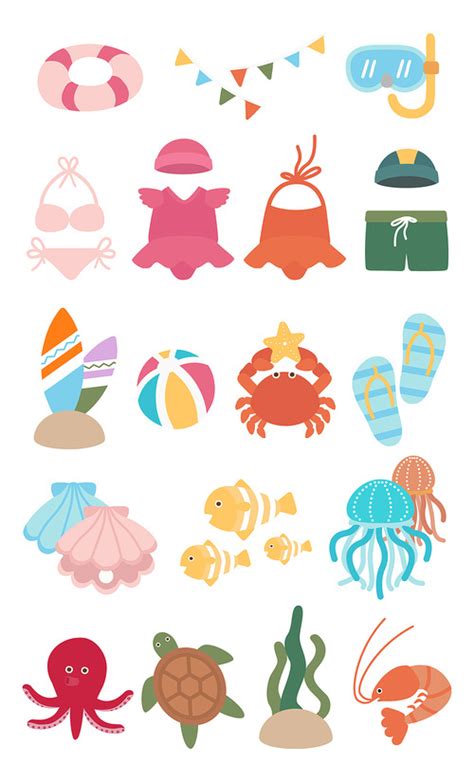 유토이미지 여름 방학 물놀이 일러스트 아이콘 세트