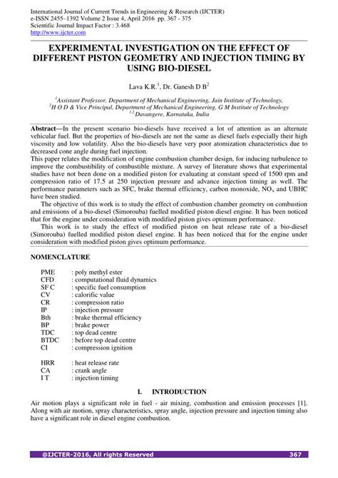 Pdf Experimental Exploration On The Influence Of Different Piston Geometry And Injection