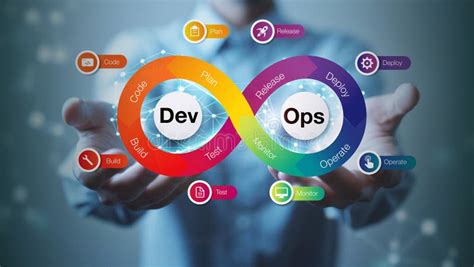 hands hold dev ops infographic template stock illustration