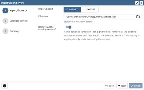 Import/Export Servers — pgAdmin 4 6.21 documentation