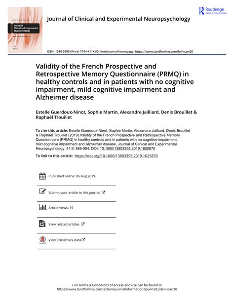 Pdf Validity Of The French Prospective And Retrospective Memory Questionnaire Prmq In