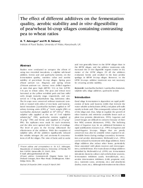 Pdf The Effect Of Different Additives On The Fermentation Quality