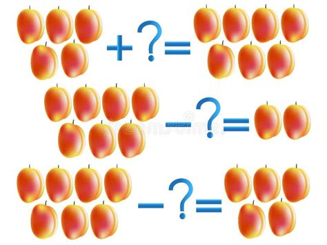Action Relationship Of Addition And Subtraction Examples With Peaches Stock Vector