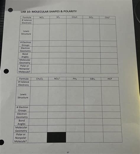 Solved Lab 10 Molecular Shapes And Polarity 1 Identify