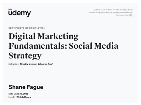 Udemy Course Completion Certificate Shane Fague