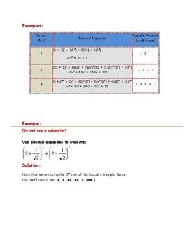 BINOMIAL EXPANSIONS BY USING THE PASCAL S TRIANGLE By STEM Creations