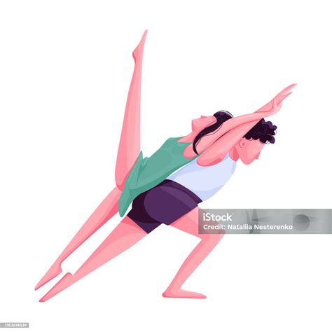 동시대 무용수 움직임 플랫 컬러 벡터 얼굴없는 문자 웹 그래픽 디자인 과 애니메이션을위한 현대 파트너 댄스 남성과 여성 공연 고립 만화 일러스트 2차 도형에 대한 스톡 벡터