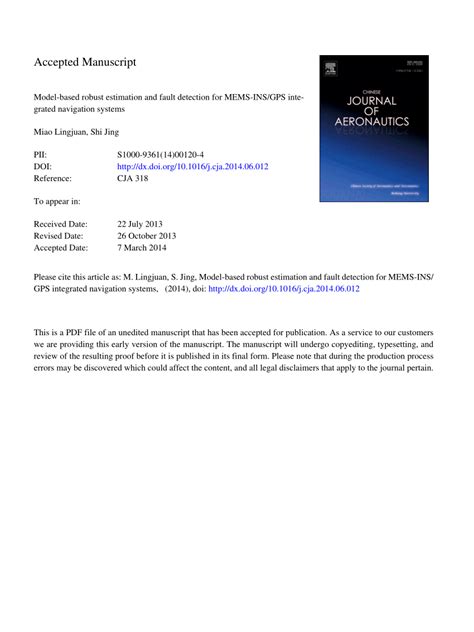 Pdf Model Based Robust Estimation And Fault Detection For Mems Ins