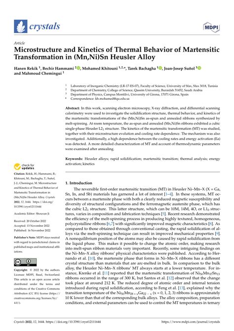 Pdf Microstructure And Kinetics Of Thermal Behavior Of Martensitic Transformation In Mn Ni Sn