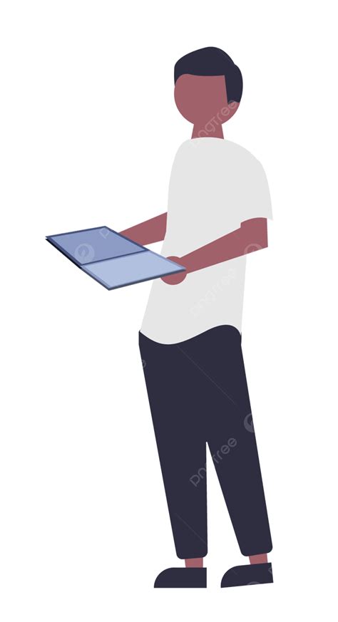 Man Notebook Vector Png Images Vector Flat Man Holding Notebook