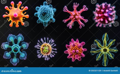Sequence Of Evolving Bacteria Showing Distinct Shapes And Colors Under