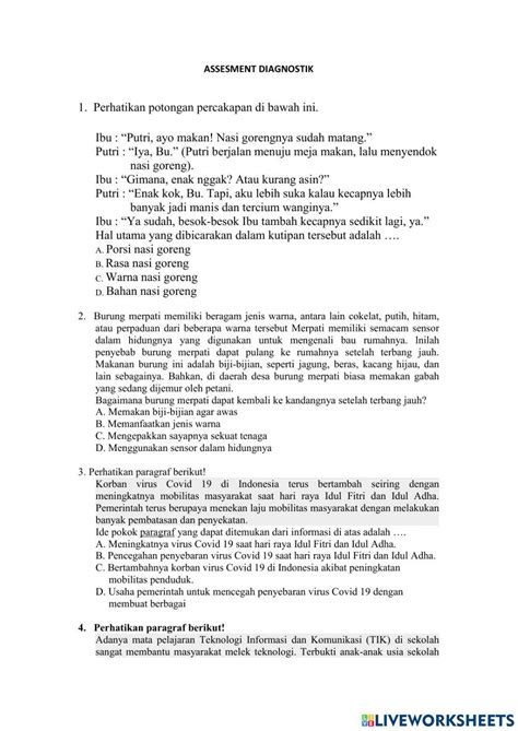 Assesment Diagnostik Pembelajaran 1 Worksheet Live Worksheets