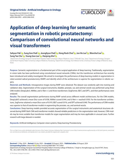 Pdf Application Of Deep Learning For Semantic Segmentation In Robotic Prostatectomy