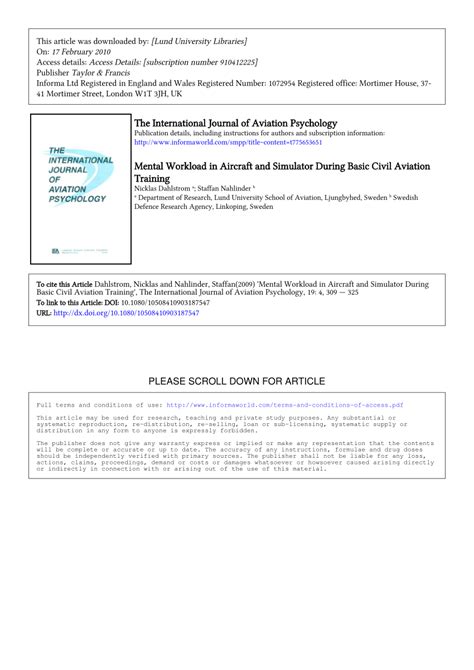 Pdf Mental Workload In Simulator And Aircraft During Basic Civil