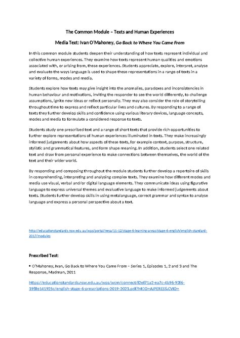 Common Module Rubric The Common Module Texts And Human Experiences Media Text Ivan O