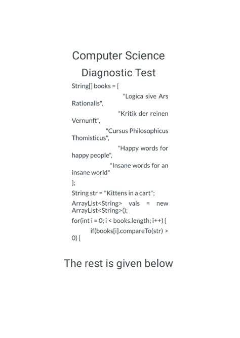 Computer Science Diagnostic Test Exams Computer Science Docsity
