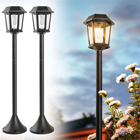 63 In Solar Pole Lights Outdoor 2 Pack Vintage Solar Lamp Post Lights