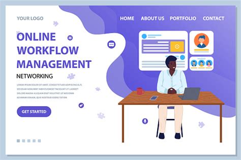 네트워킹 온라인 워크플로 관리 남자는 고객의 매력 마케팅과 함께 일합니다 개념에 대한 스톡 벡터 아트 및 기타 이미지 개념 개발 광고 Istock