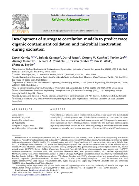 Pdf Development Of Surrogate Correlation Models To Predict Trace Organic Contaminant Oxidation