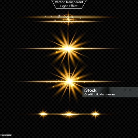 빛나는 조명 효과의 집합입니다 현실적인 렌즈와 반짝 빛입니다 블랙 투명 한 배경에 고립 반짝와 스타 버스트입니다 벡터 일러스트 레이 션 디자인에 대한 스톡 벡터 아트 및