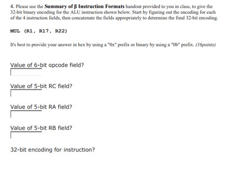 solved 4 please use the summary of β instruction formats