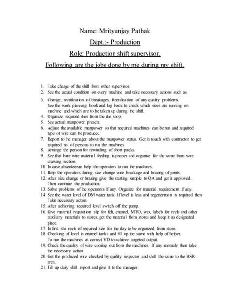 Supervisiors Duty Mrityunjay Pathak Docx Logistics Business