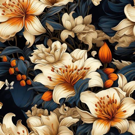 Premium Ai Image Opulent Floral Pattern With Orange And White Peony