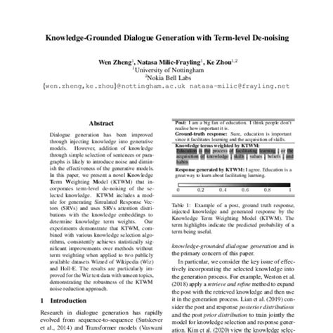 Knowledge Grounded Dialogue Generation With Term Level De Noising Acl