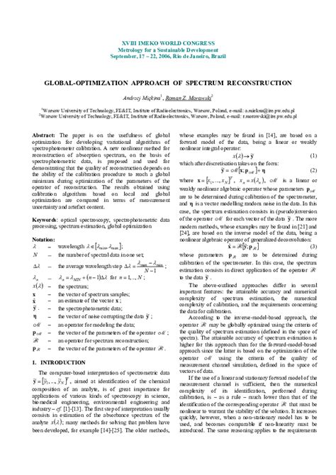 Pdf Global Optimization Approach Of Spectrum Reconstruction