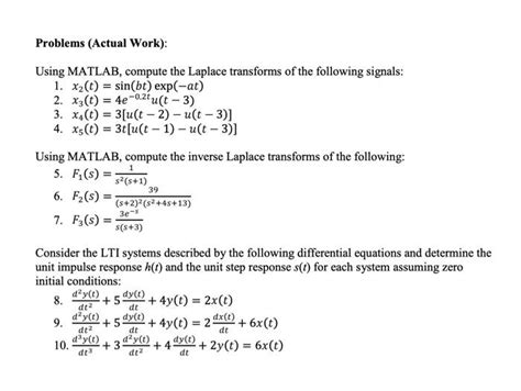 Solved Problems Actual Work Using Matlab Compute The