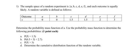 Solved The Sample Space Of A Random Experiment Is Chegg Com