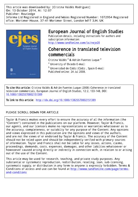 Pdf Coherence In Translated Television Commercials