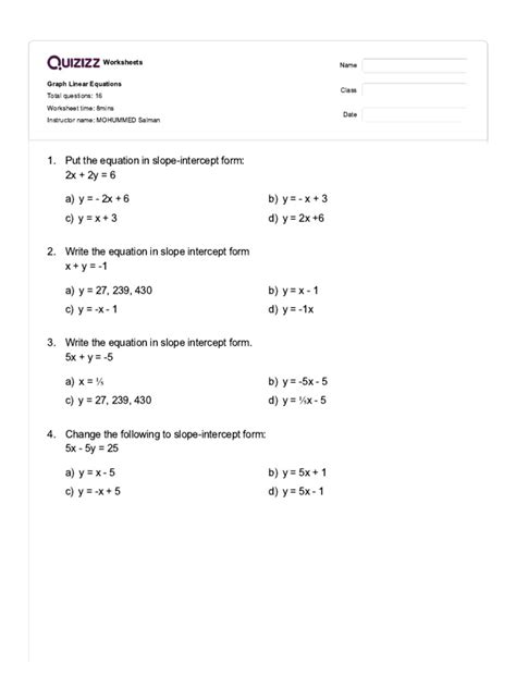 Graph Linear Equations Q Key 004 Pdf