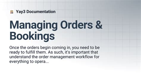 Managing Orders And Bookings Yay3 Documentation