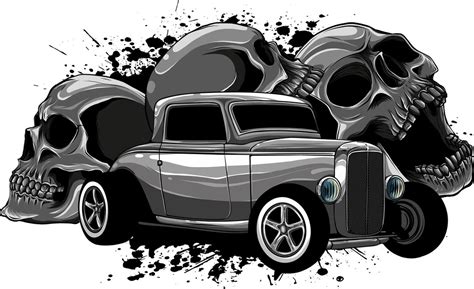 Premium Photo Illustration Of Hot Rod Car With Skulls