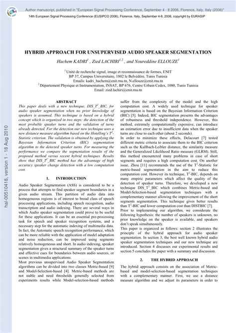pdf hybrid approach for unsupervised audio speaker segmentation