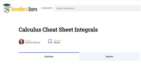 Calculus Cheat Sheet Integrals