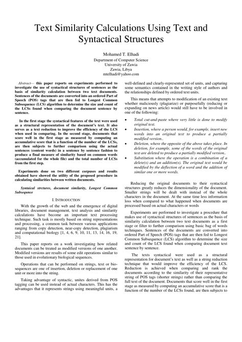 Pdf Text Similarity Calculations Using Text And Syntactical Structures