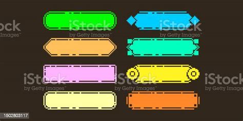 빈 게임 사용자 픽셀 아트 복고풍 플랫포머 스타일의 수평 여러 가지 빛깔의 인터페이스 프레임 그래픽 사용자 인터페이스에 대한 스톡 벡터 아트 및 기타 이미지 Istock