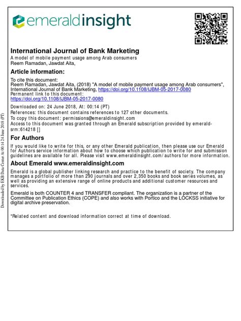 A Model Of Mobile Payment Usage Among Arab Consumers Pdf Arab World Survey Methodology