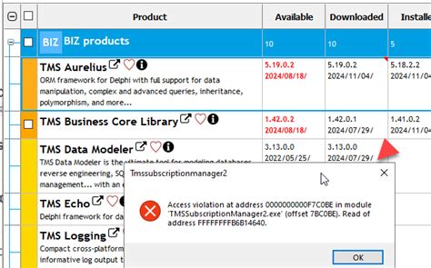 Tms Subscription Manager V2210 Access Violation Tms Vcl Ui Pack Tms Support Center